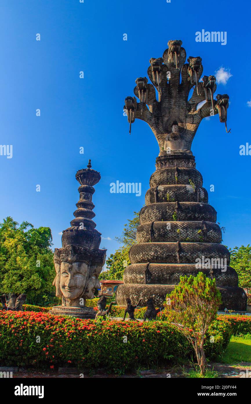 The posture of 7 heads naga (king of nagas) overspreaded his 7 heads to ...