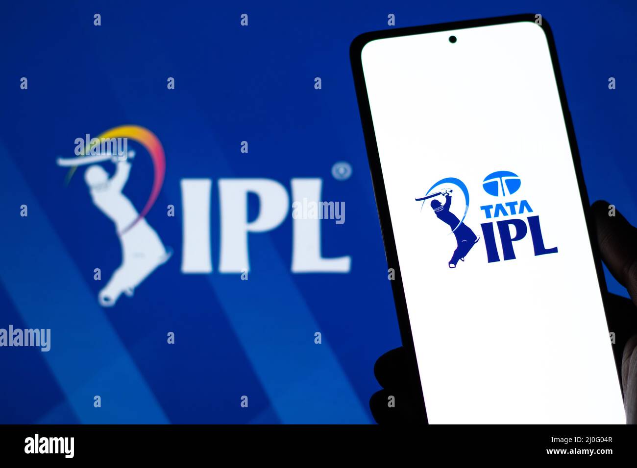 West Bangal, India - March 18, 2022 : Tata IPL logo on phone screen ...