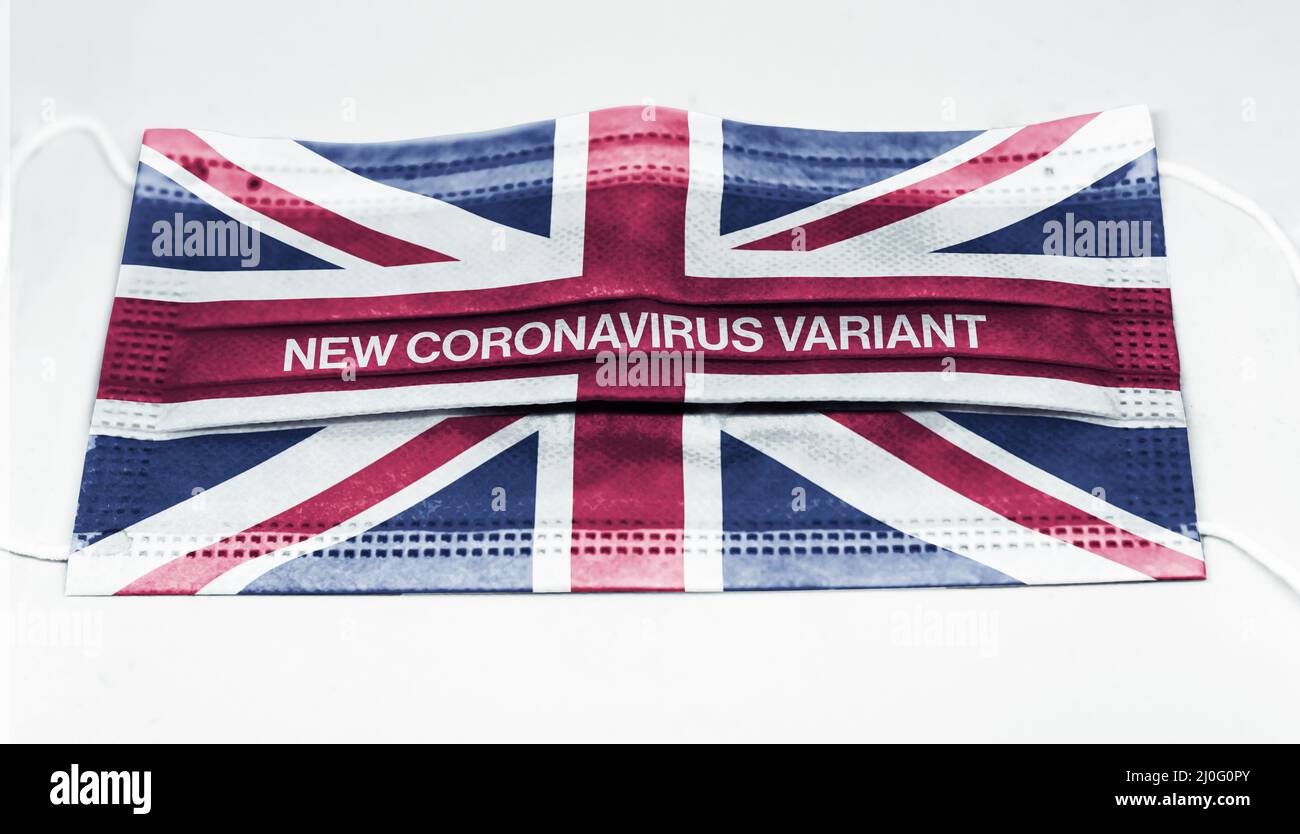 The british flag printed on a surgical mask with the indication of the ...