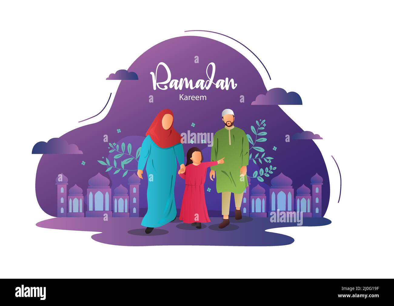 vector illustration of people celebrating Ramadan Kareem of Islam ...