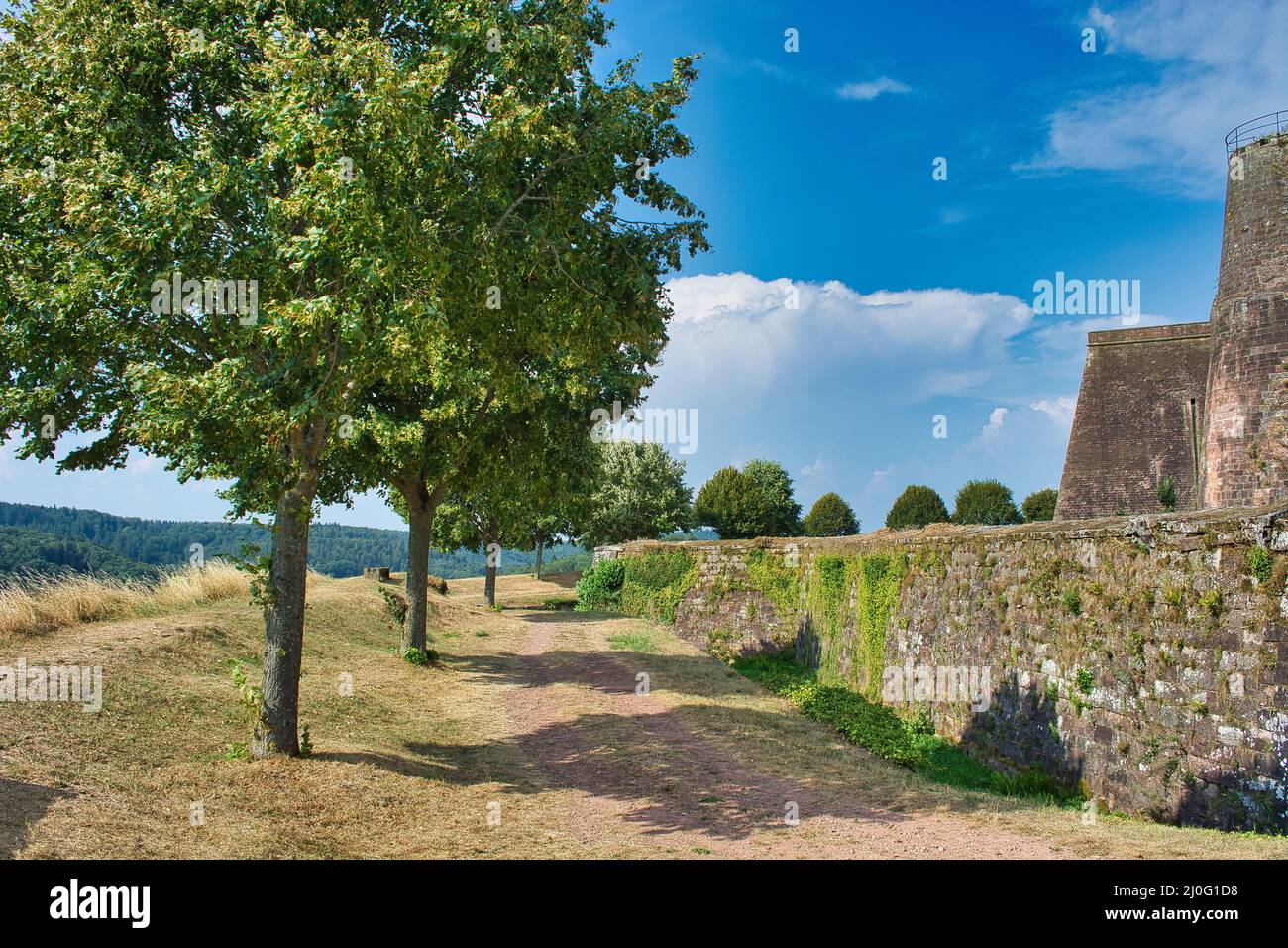 Famous Launston Castle in France under a clear sky Stock Photo - Alamy