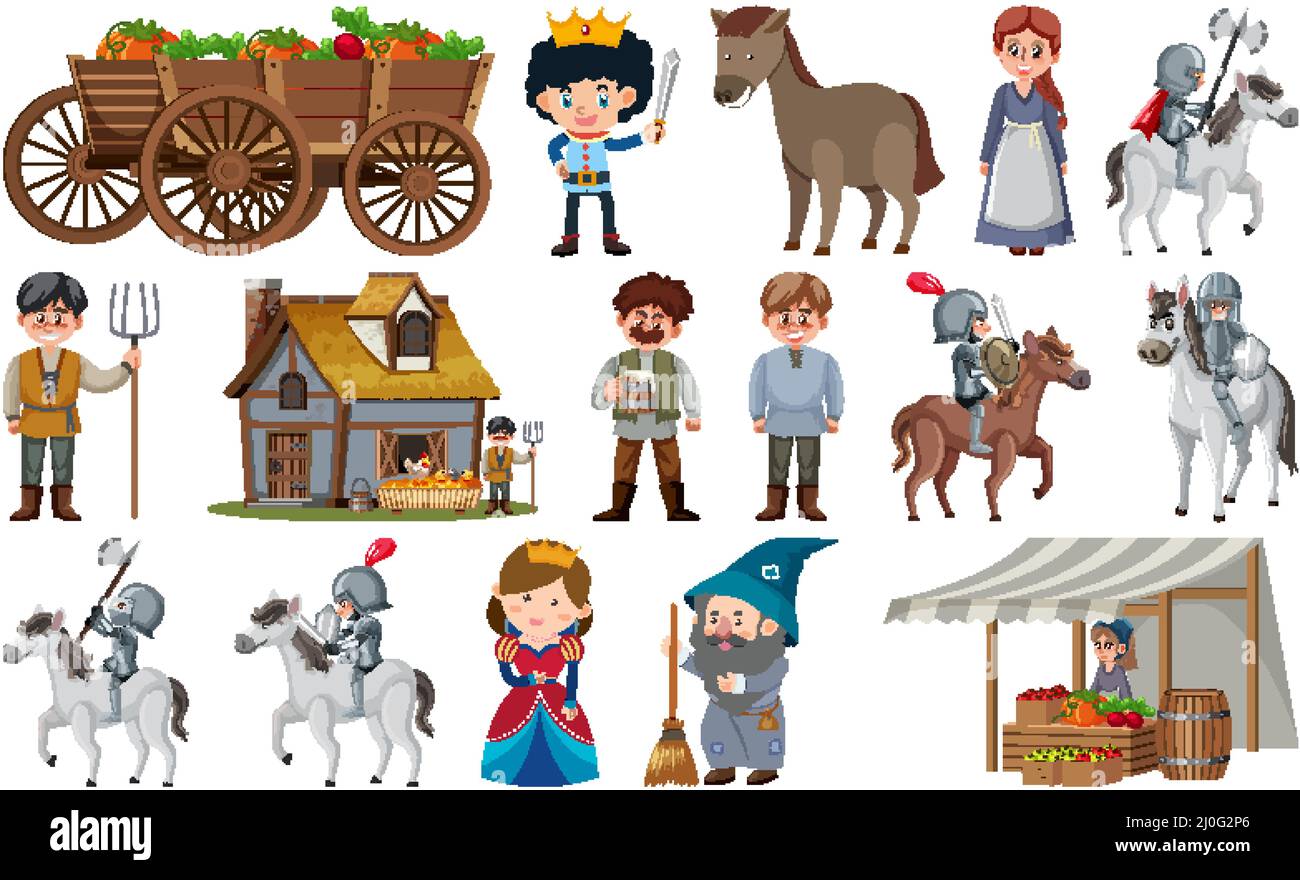 Medieval characters buildings set illustration Stock Vector Image & Art ...