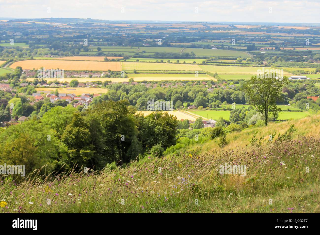 View over the farms of Rural England, as seen from the small hill of ...