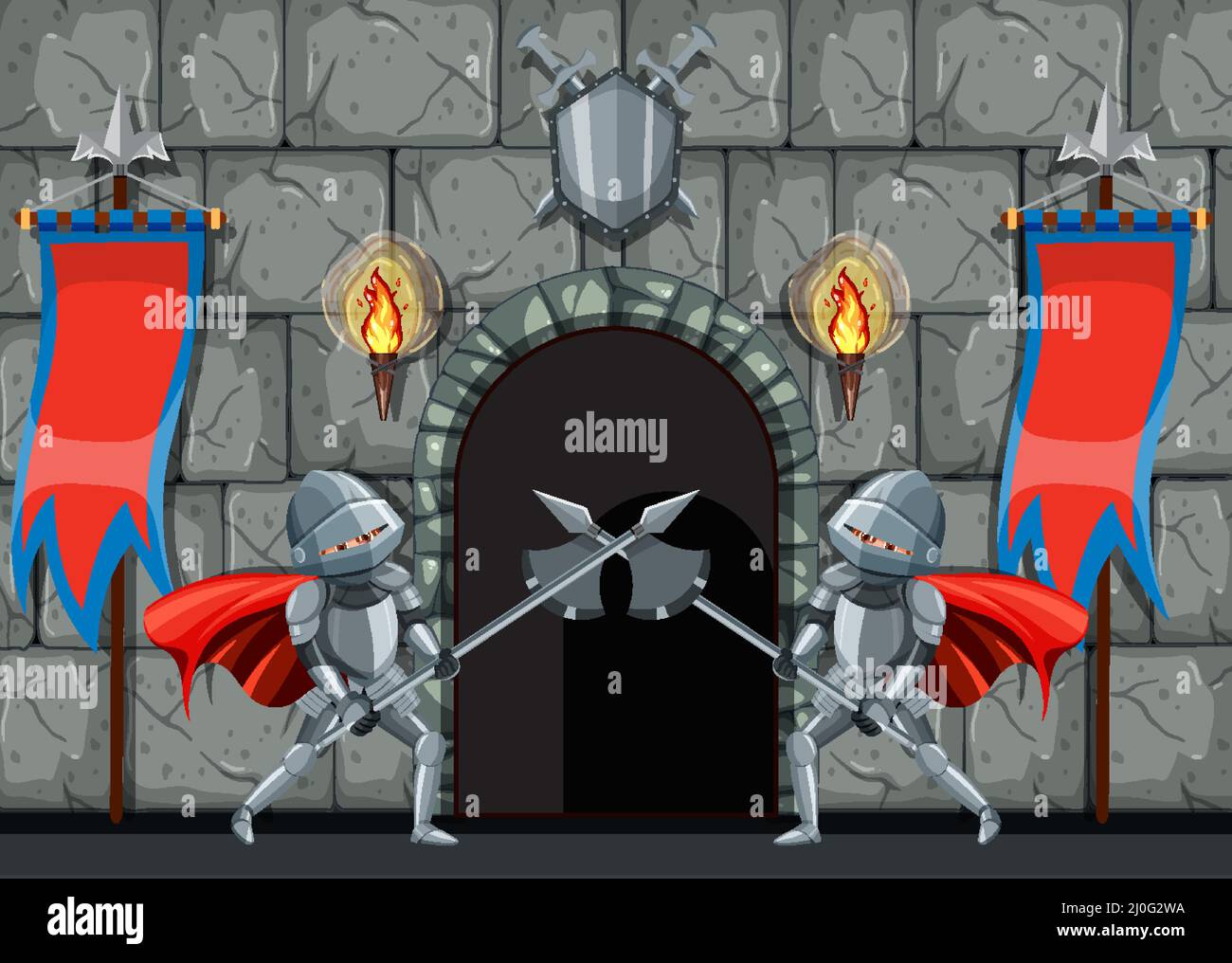 Medieval armoured knights fighting together illustration Stock Vector ...