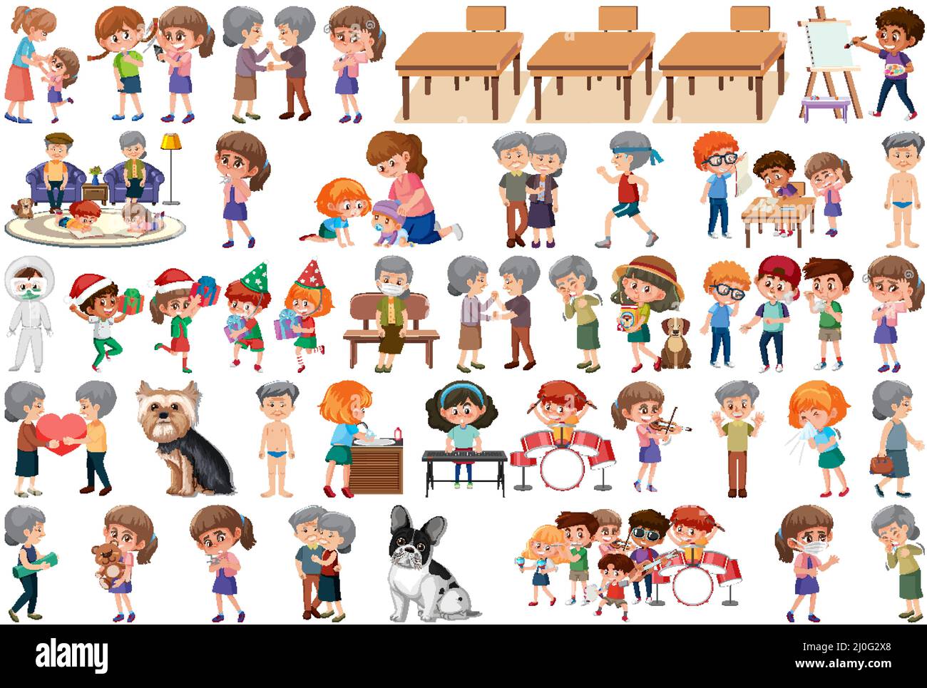 Set of different activities people in cartoon style illustration Stock ...