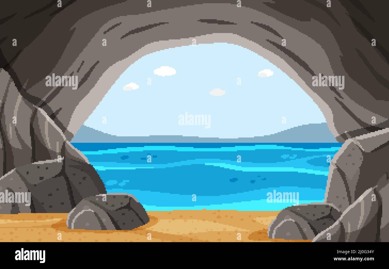 Sea cave background in cartoon style illustration Stock Vector Image ...