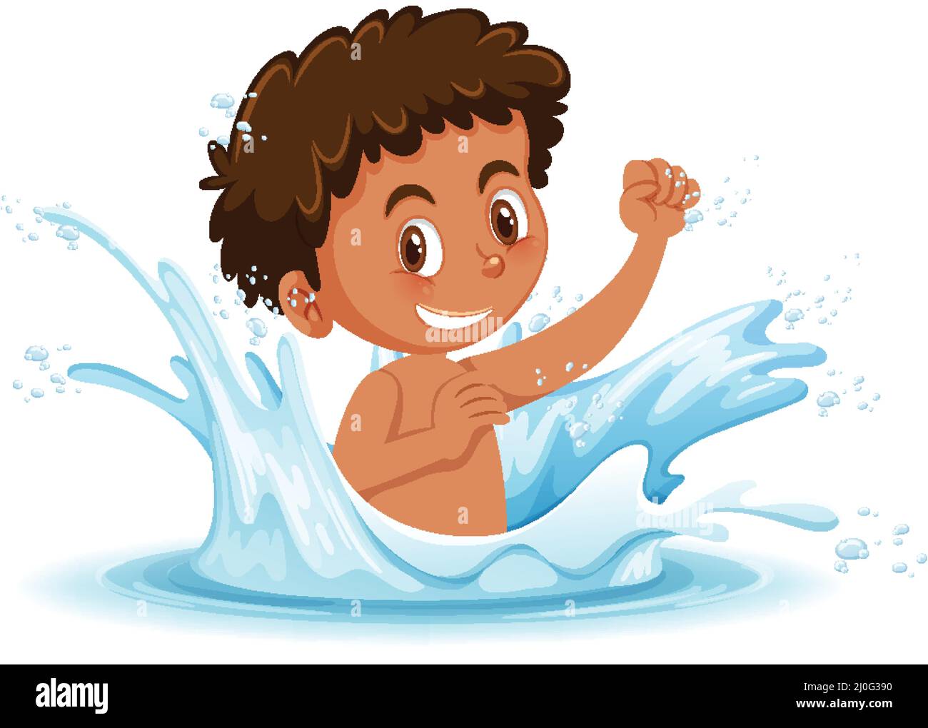 A water splash with fun boy on white background illustration Stock ...