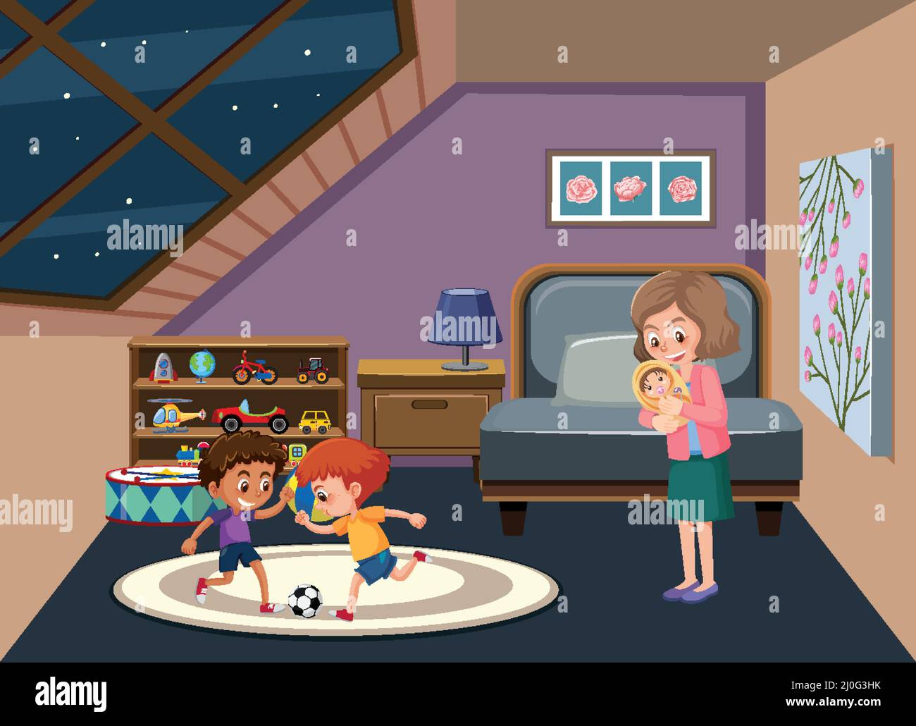 Garret room scene with family members illustration Stock Vector Image ...