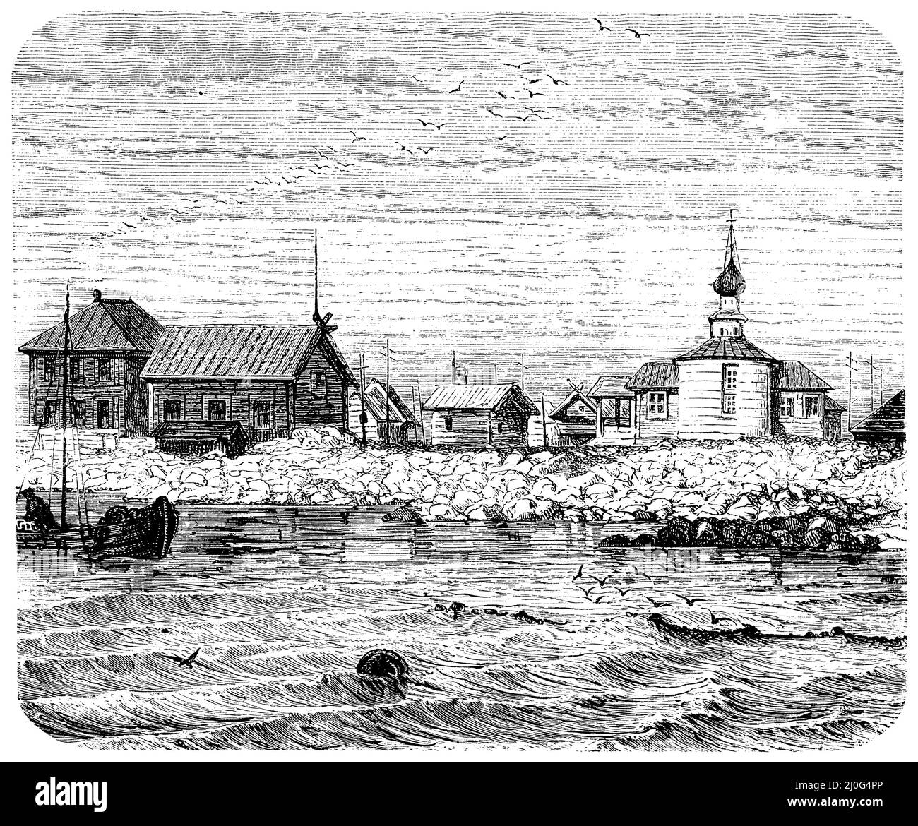 Village on the upper Volga, , (geography book, 1885), Dorf an der ...