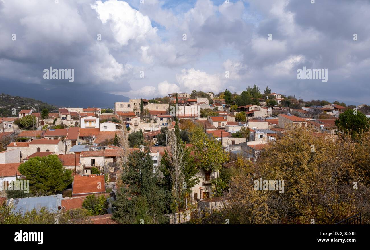 Mountain village of Lofou at Troodos mountain in autumn in Cyprus Stock ...