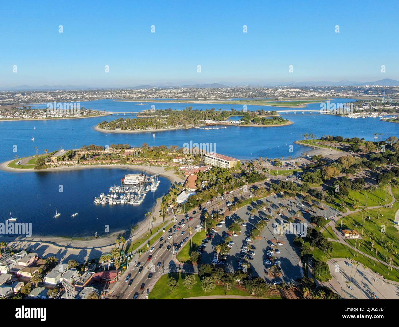 Aerial view of Mission Bay and Beaches in San Diego, California. USA ...