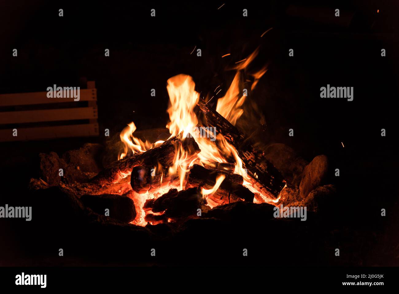 Open fire - romantic campfire at a fireplace Stock Photo - Alamy