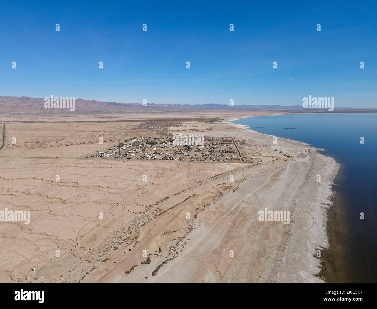 Aerial view of Bombay Beach and the Southern California Salton Sea ...