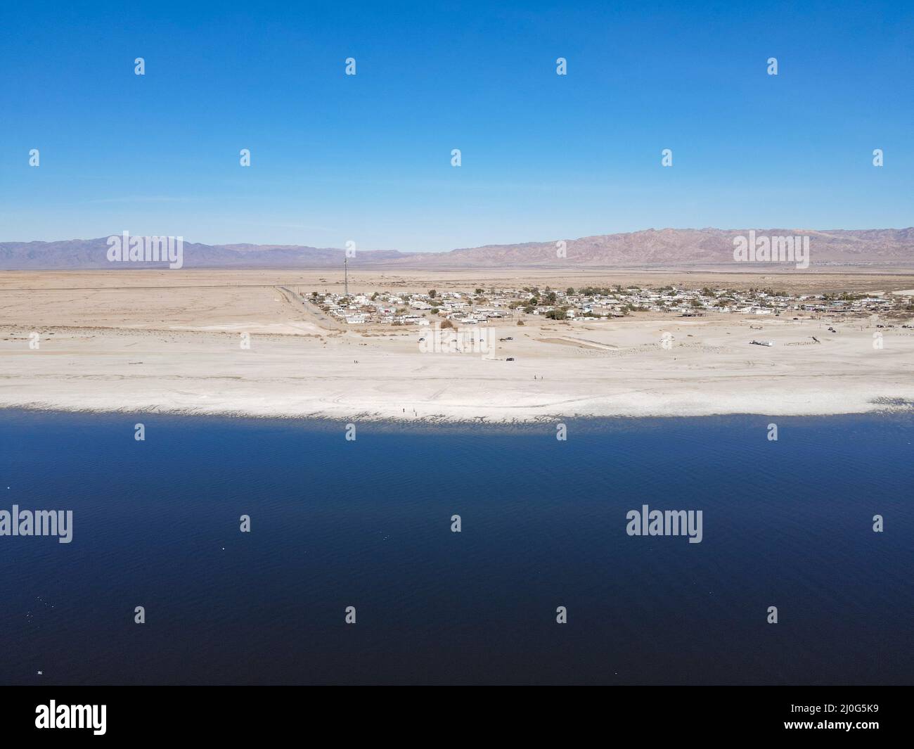 Aerial view of Bombay Beach and the Southern California Salton Sea ...