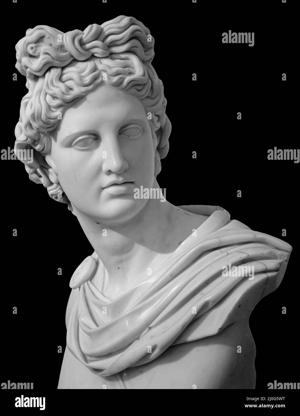 White gypsum copy of ancient statue of Apollo God of Sun head isolated ...