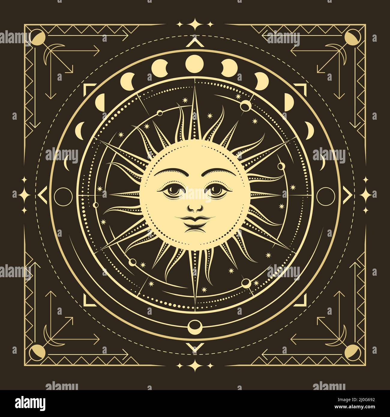Medieval Symbol of Sun with Phases of Moon and Planents isolated on ...