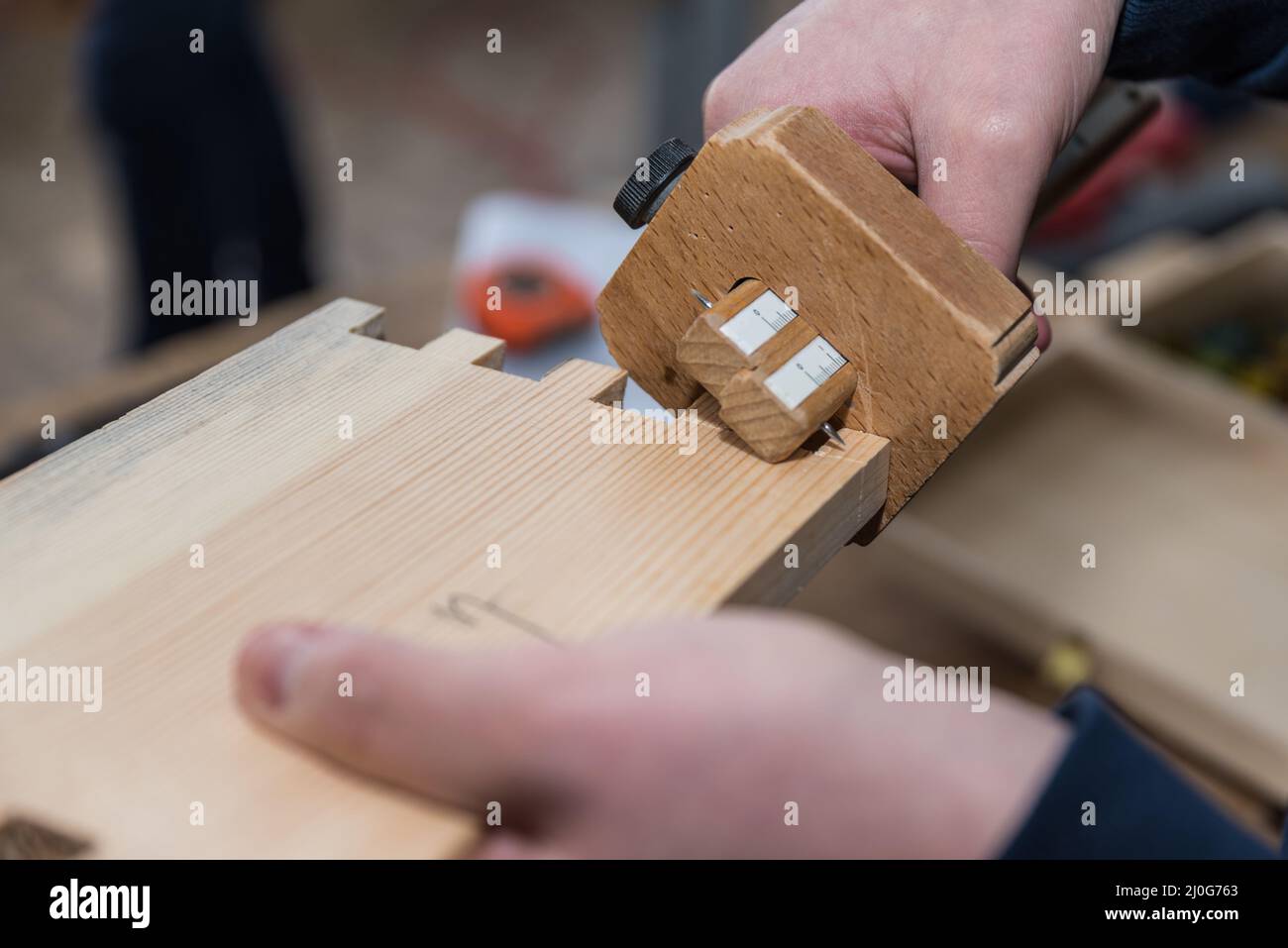 Carpenter with marking tape - close-up carpenter with tools Stock Photo ...