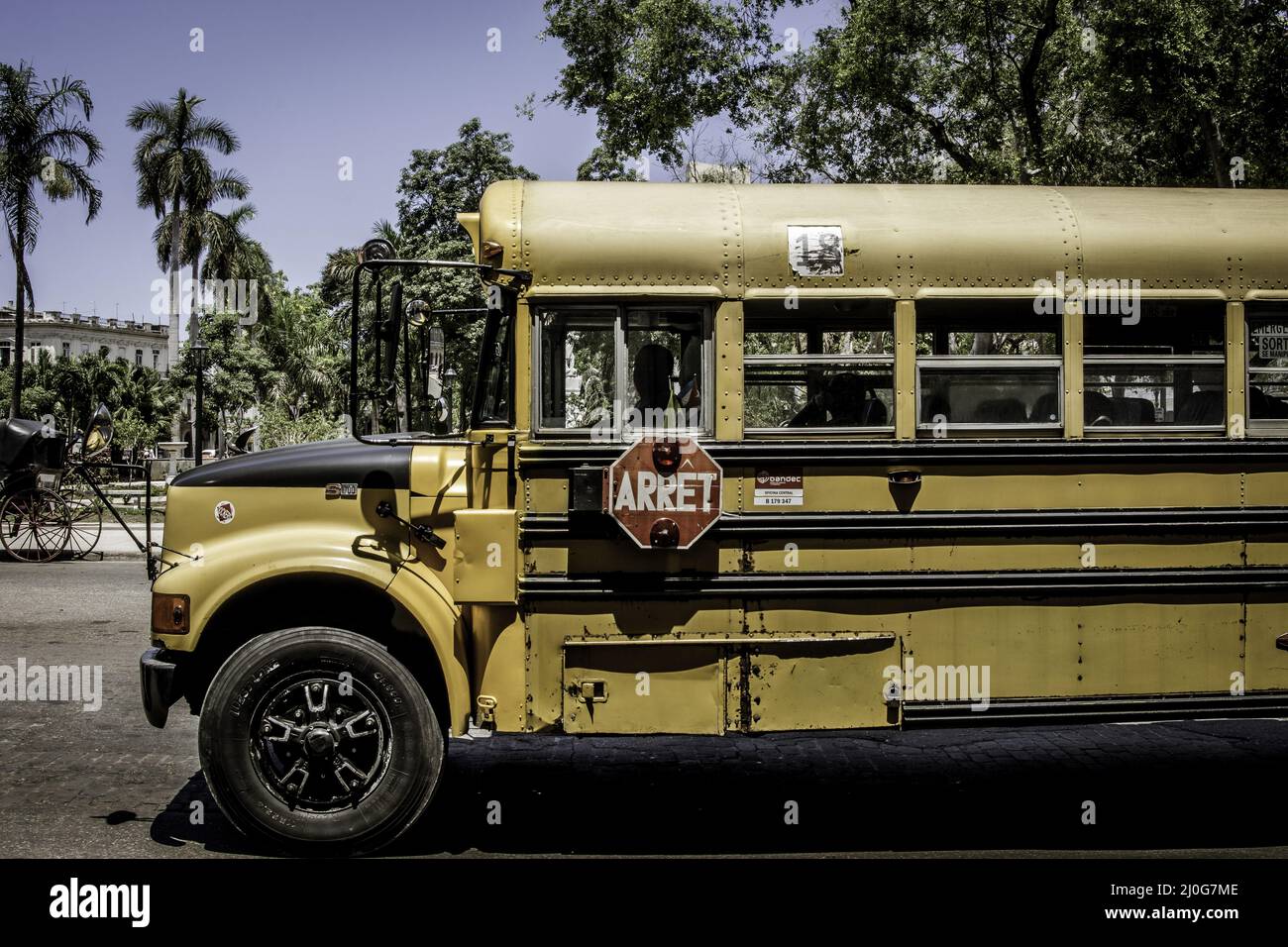 Typical USA yellow school bus in the street, this is international ...