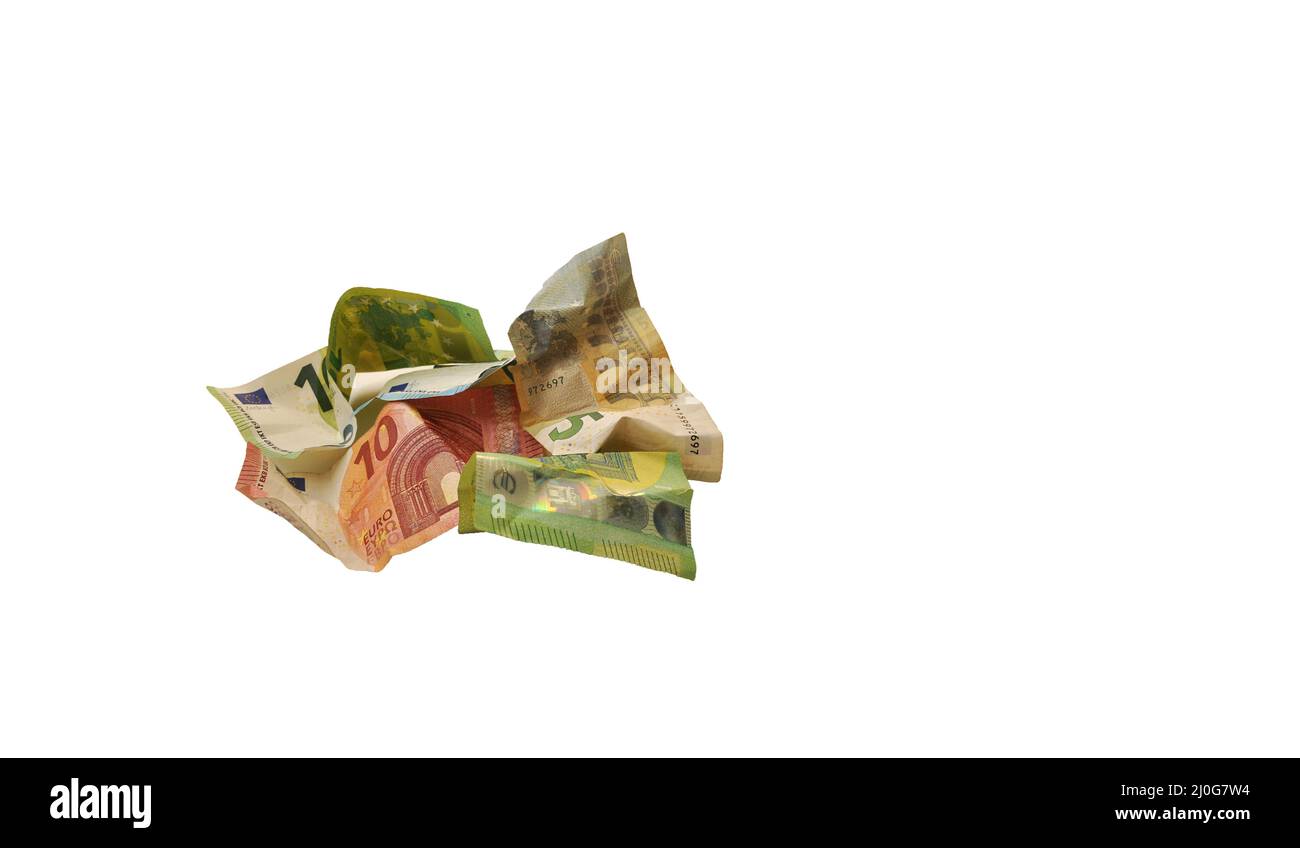 A pile of crumpled euro banknotes cut out. Minimalism, concept Stock ...