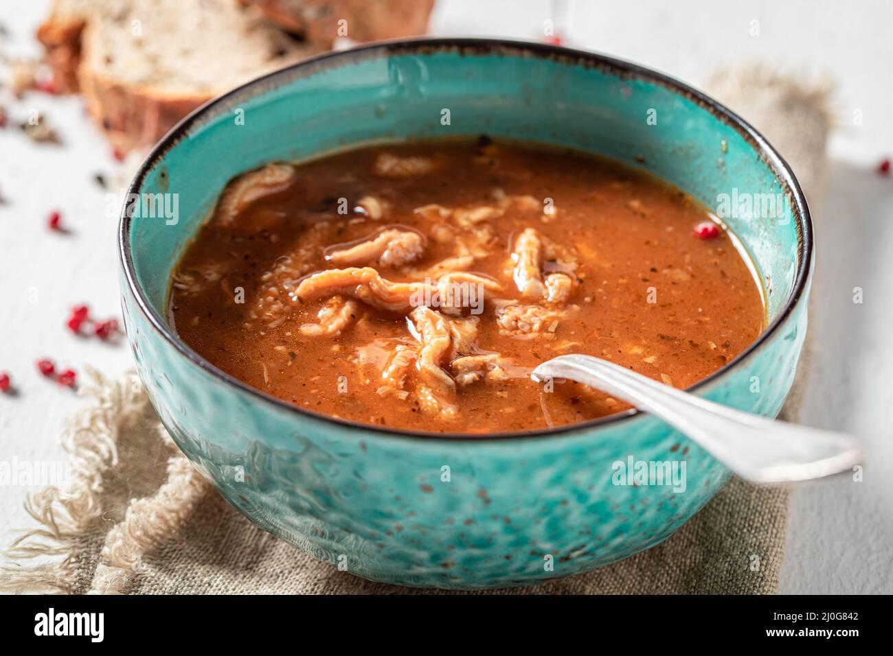 Spicy and aromatic tripe soup as traditional soup in Poland. Spicy and ...