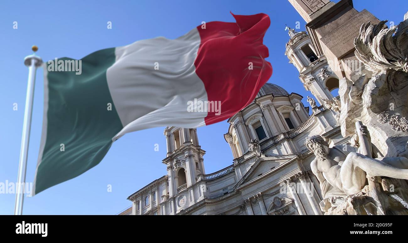 The italian flag flapping over Piazza Navona Stock Photo - Alamy