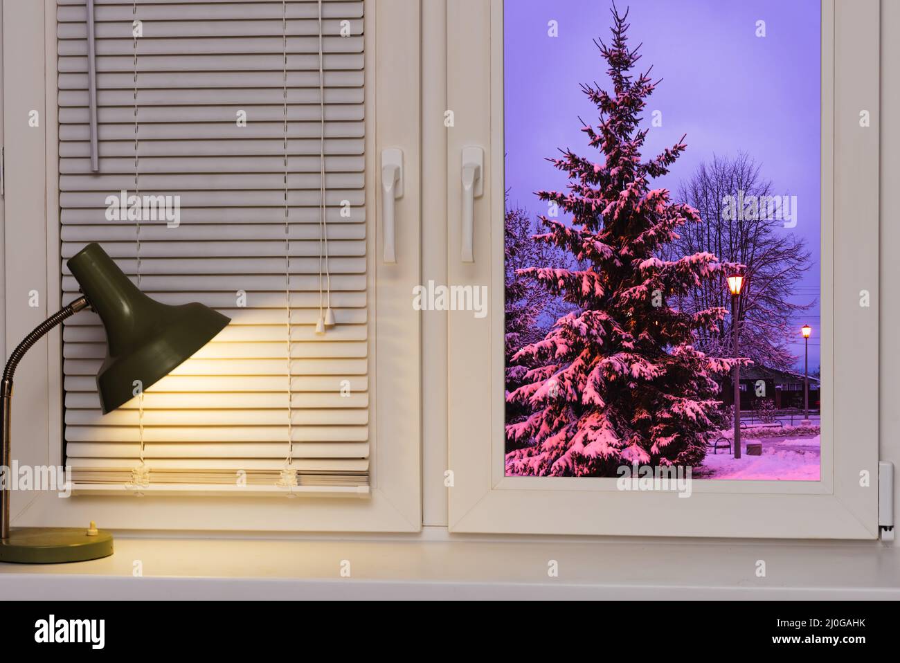 Winter night outside the window Stock Photo - Alamy