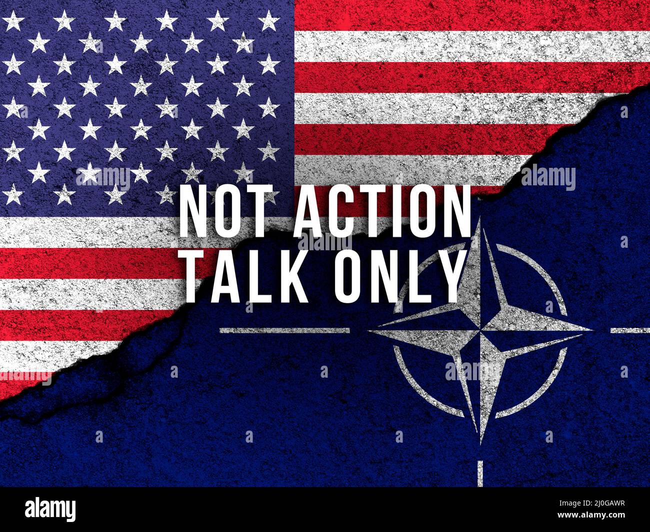 Not action talk only. Russian invasion in Ukraine. USA and NATO flags ...