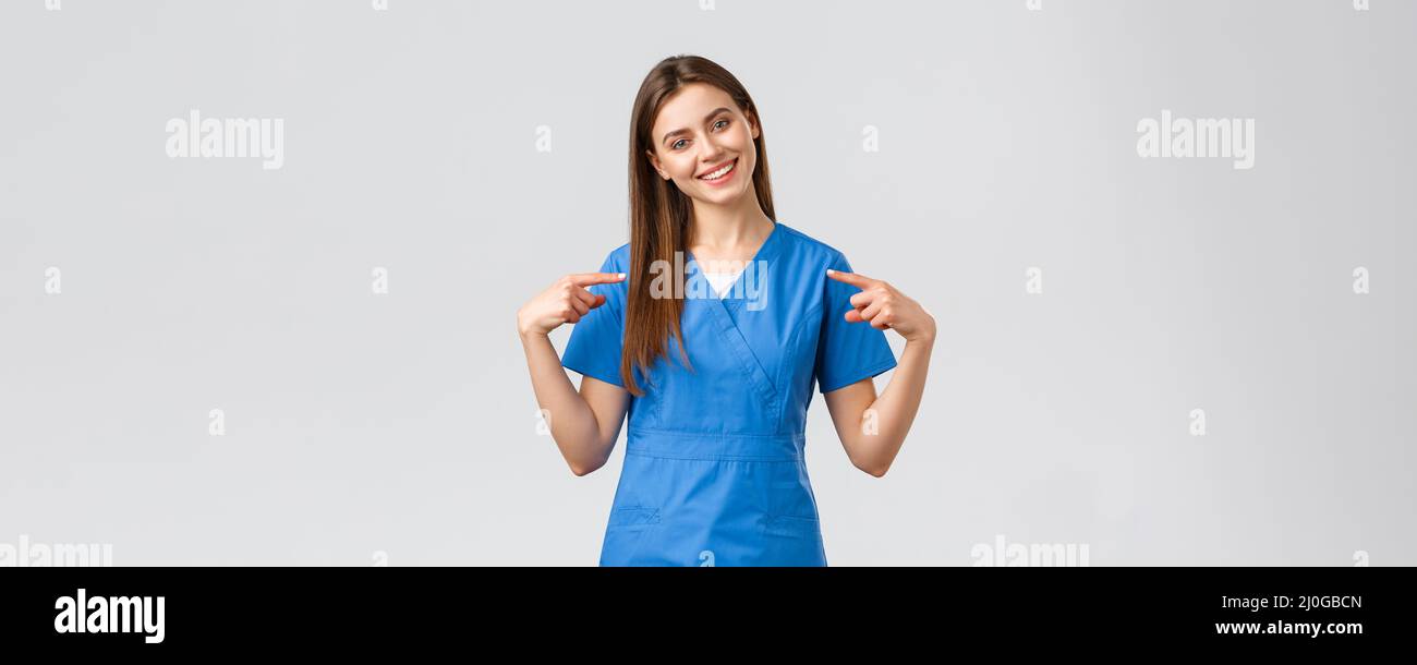 Healthcare workers, prevent virus and medicine concept. Cheerful ...