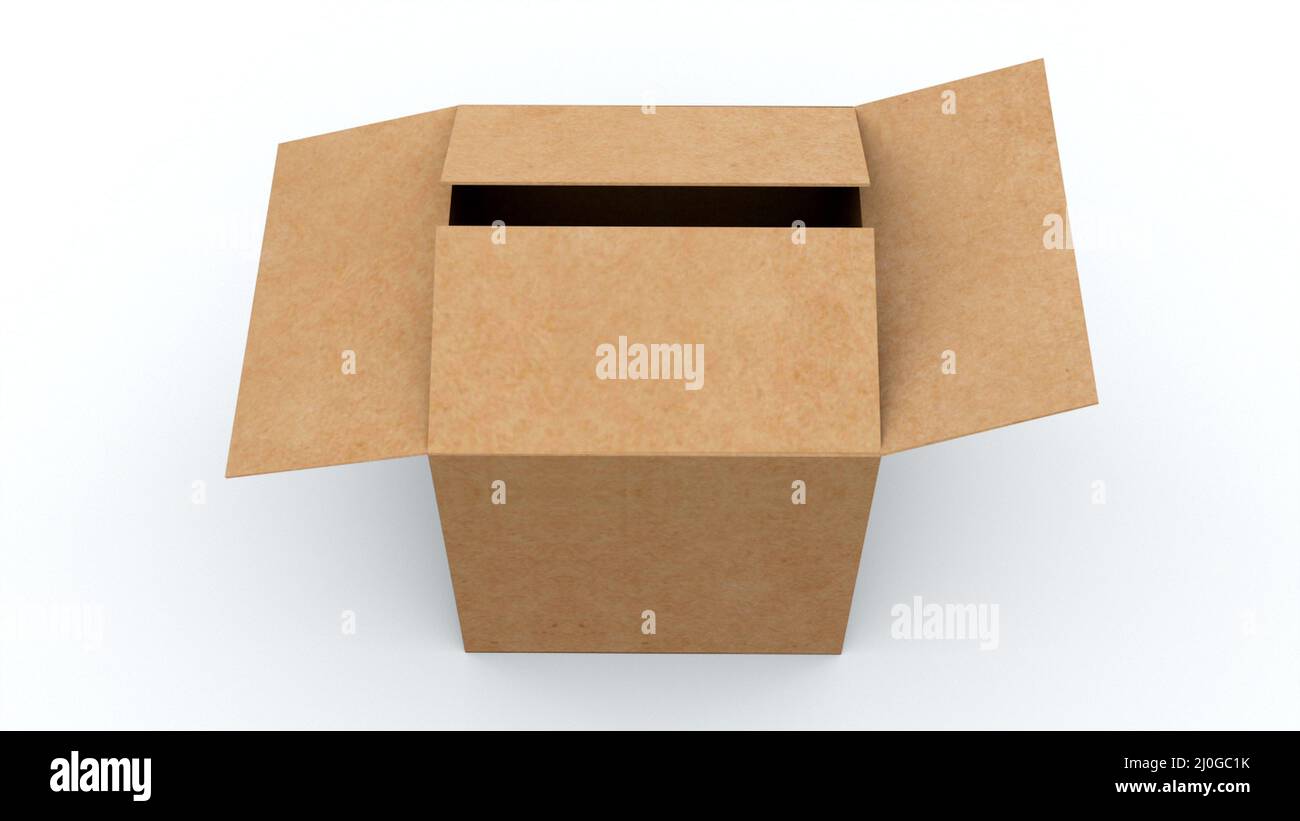 Cardboard box for sending various products, computer generated. The ...