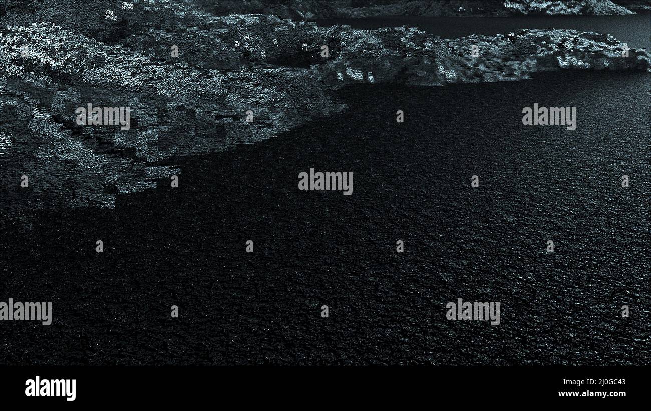 3d render of abstract surface with black noise. Computer generated ebb ...