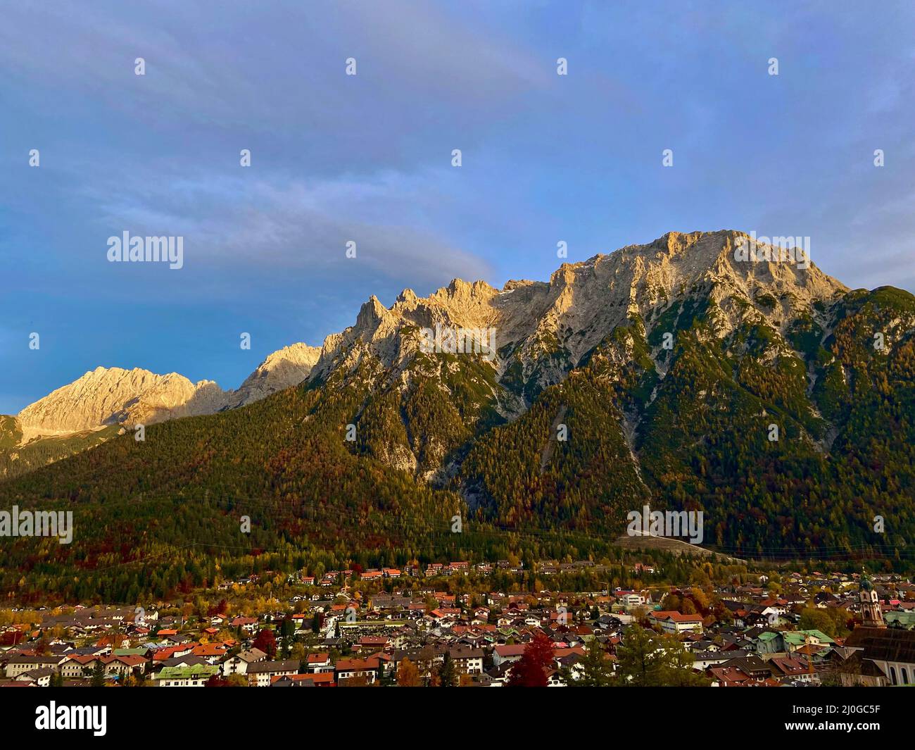 View of Mittenwald, Upper Bavaria, Germany and the Karwendel Mountain ...
