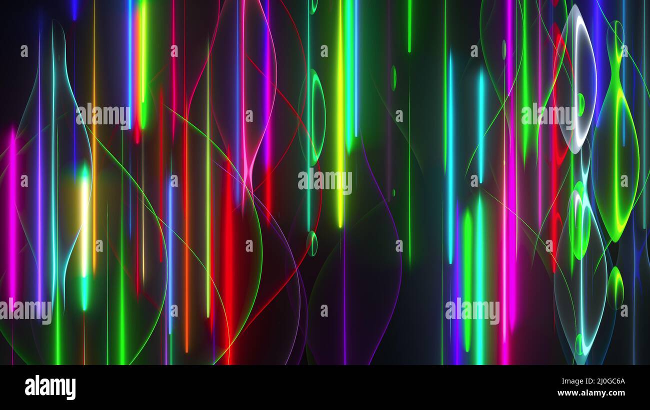 Random multicolored neon lines and wavy shapes, computer generated. 3d ...
