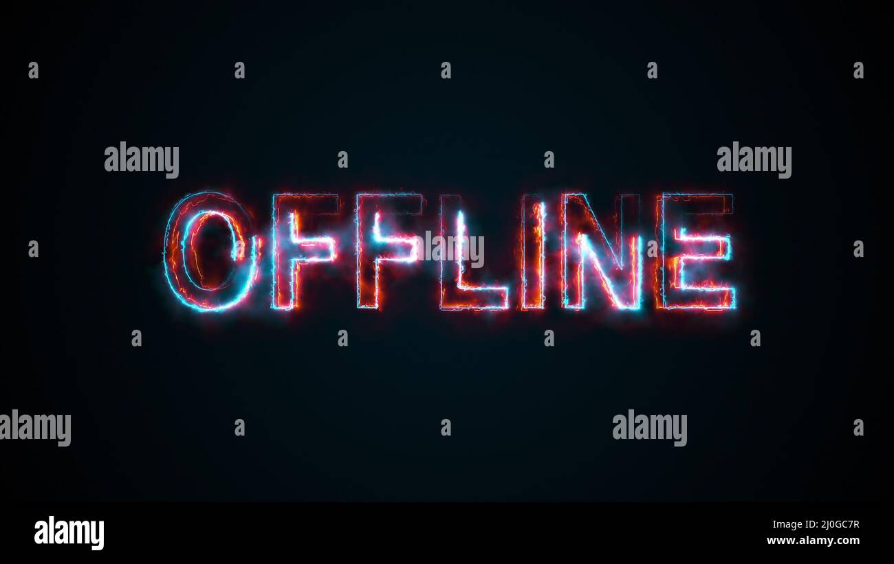 The word Offline on a screen on the Internet. Burning inscription. 3d ...