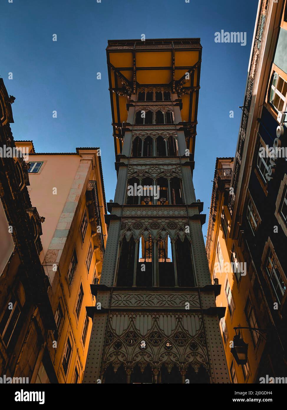 Low angle of the Santa Justa lift in Lisbon Stock Photo - Alamy