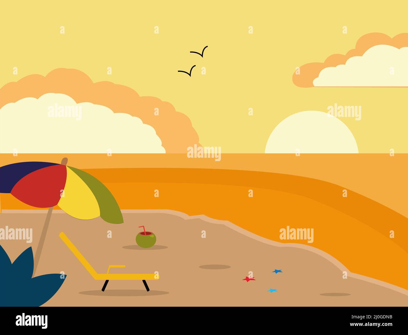 Illustration of a sunny beach Stock Photo - Alamy