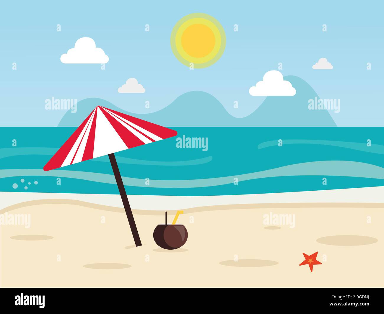 Illustration of a sunny beach Stock Photo - Alamy