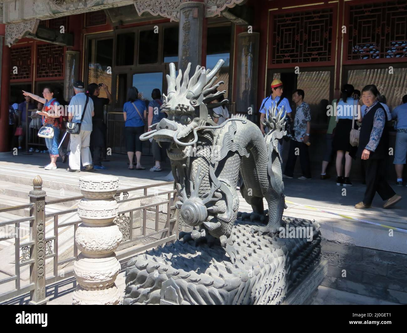 Statue of qilin in The Temple of Heaven in Beijing, China on a sunny ...