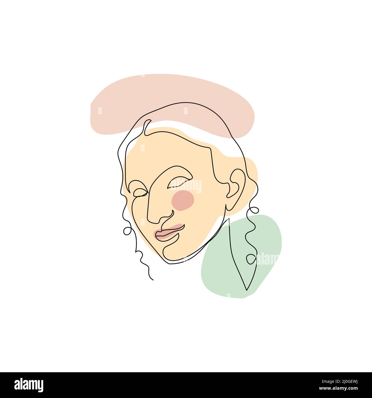 Female face single line drawing and pastel abstract shapes composition ...