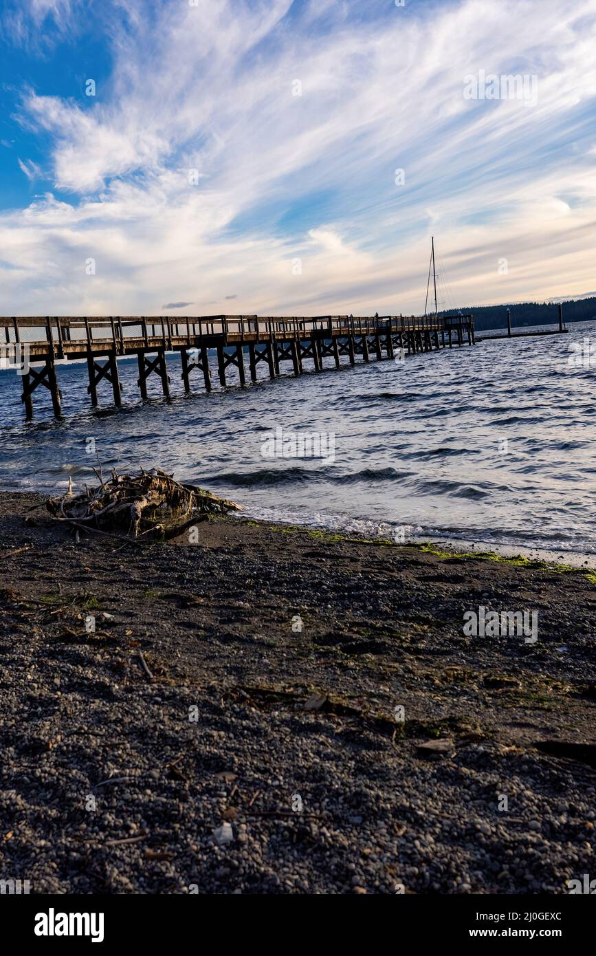 long boardwalk streatching out across the water Stock Photo - Alamy
