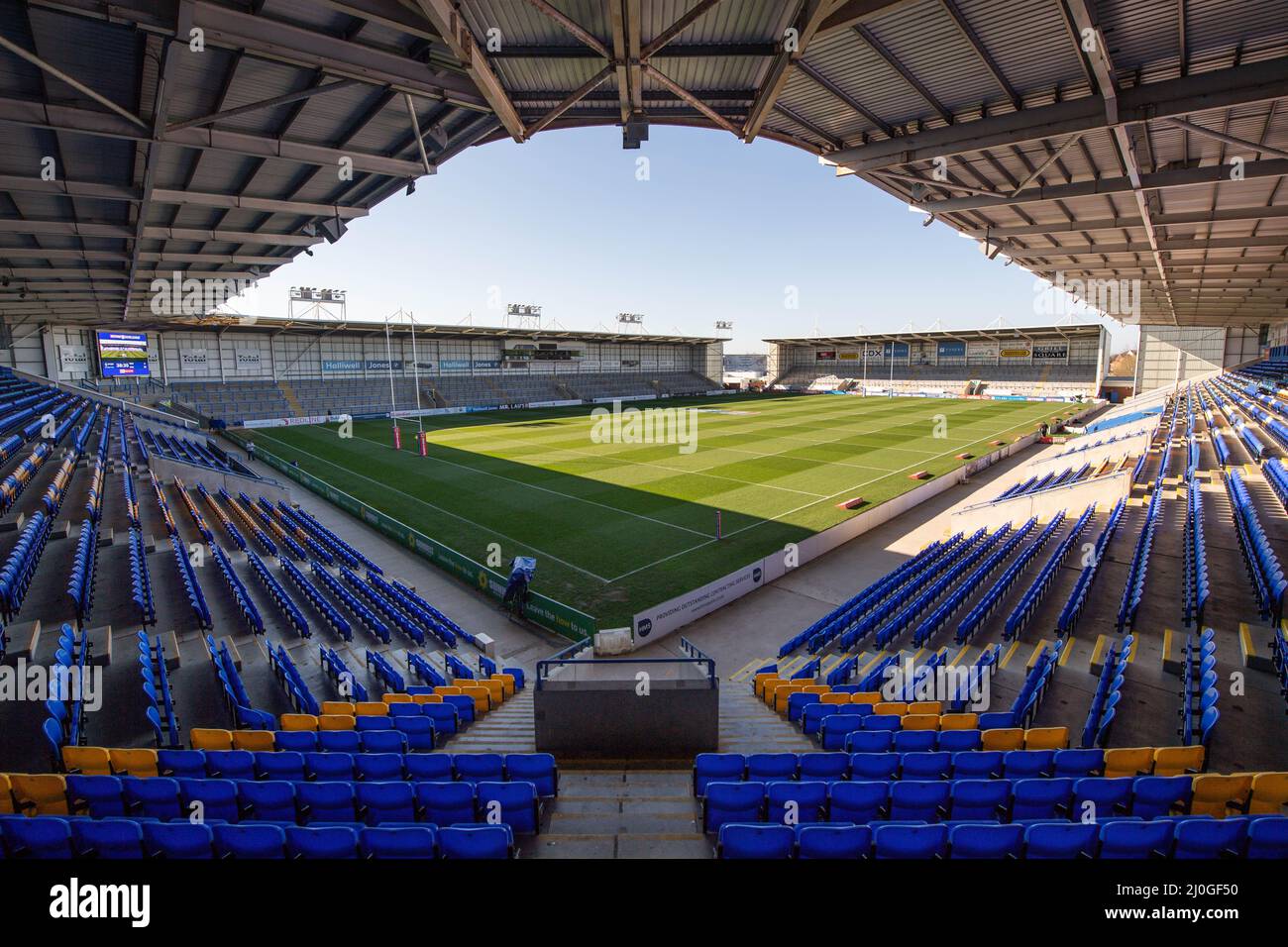 General view of The Halliwell Jones Stadium, Home of Warrington Wolves ...