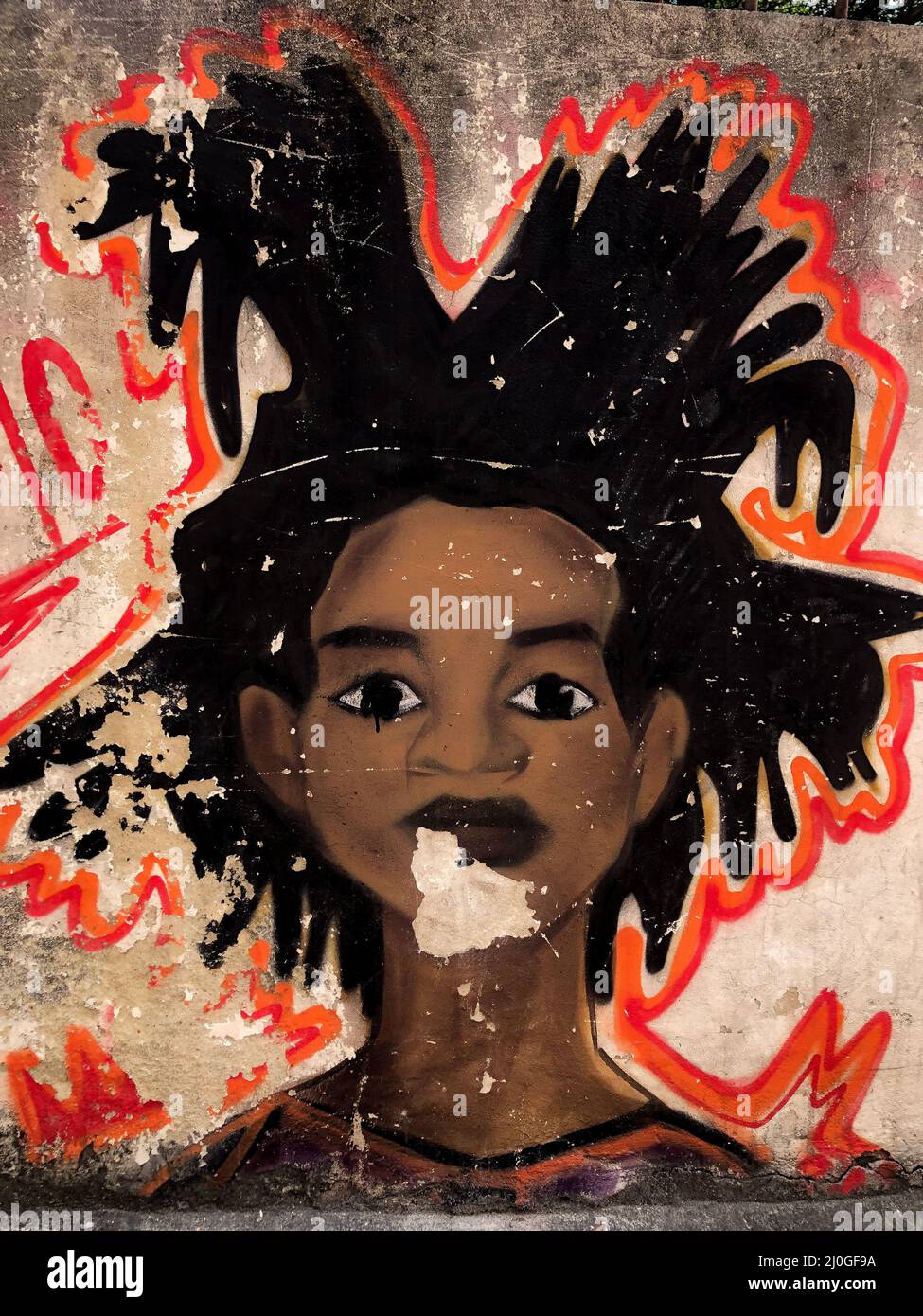 Vertical shot of street graffiti of a girl in Rio de Janeiro, Brazil ...