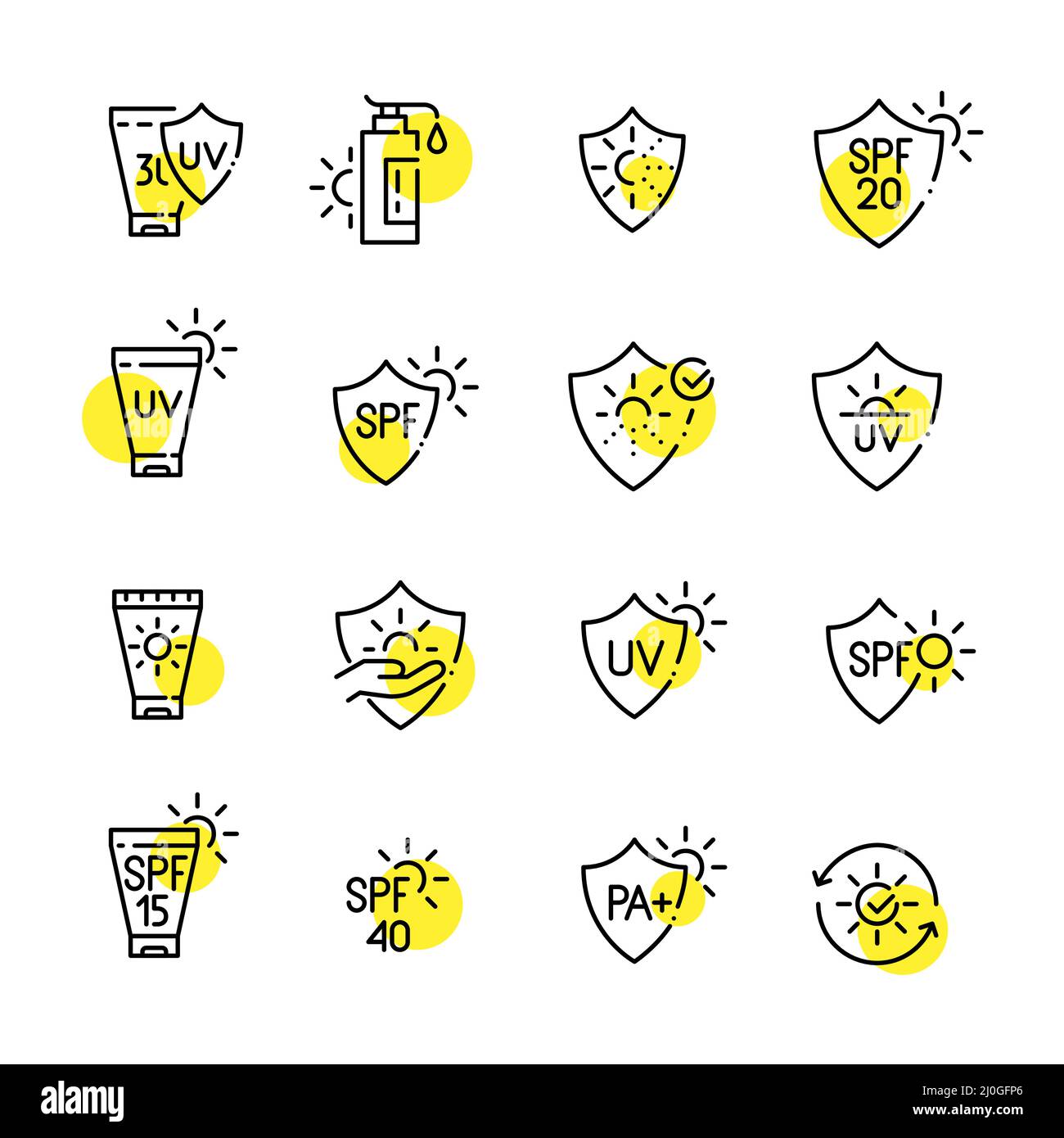 UV and PA protection icons. Sunscreen SPF lotions to prevent ageing and ...