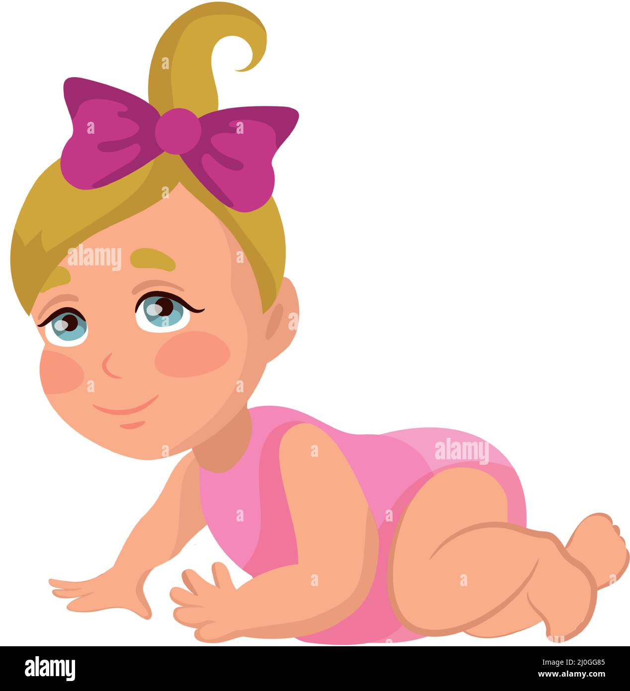 Baby girl learning to crawl, isolate on white background - Vector ...
