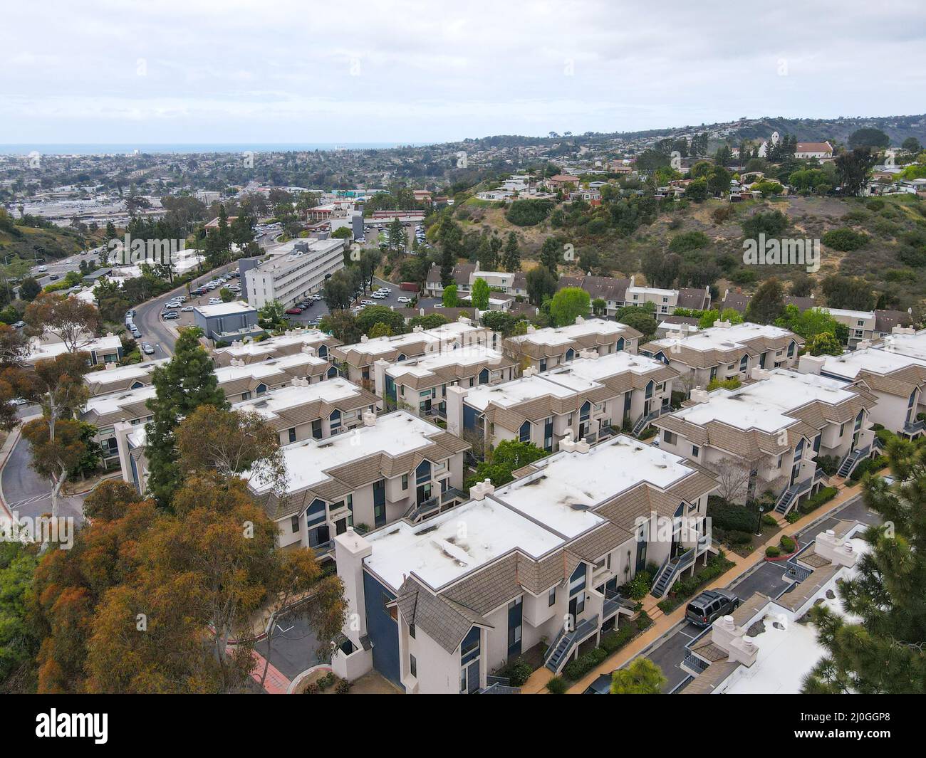 Aerial view of middle class townhouse and residential condos in San ...