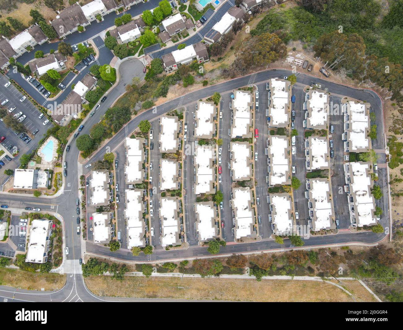 Aerial view of middle class townhouse and residential condos in San ...