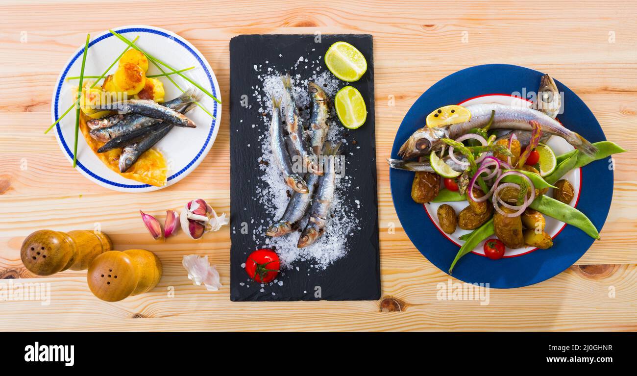 Collection of sea fish meals Stock Photo - Alamy