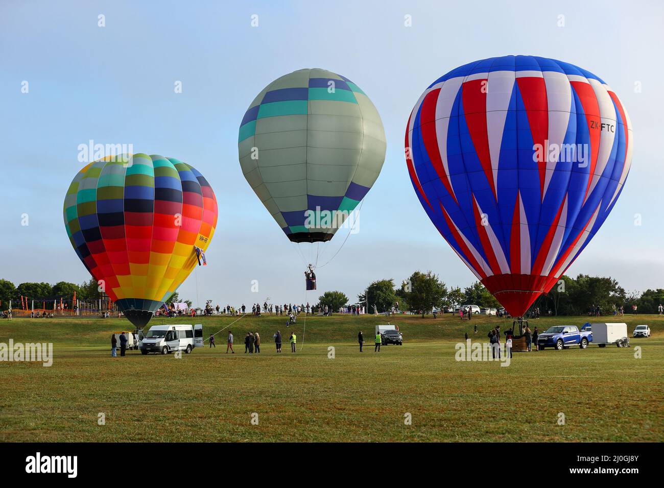 Hamilton, New Zealand. 19th Mar, 2022. Hot-air balloons are seen during ...