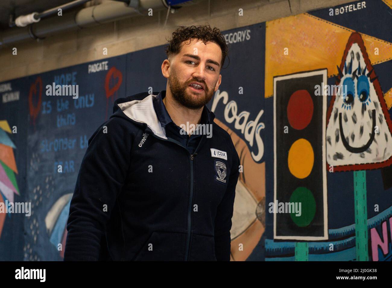 Toby King #4 of Warrington Wolves arrives at The Halliwell Jones ...