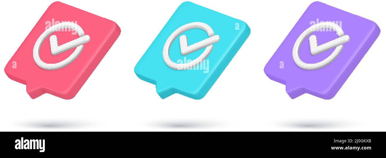 Collection checkmark in circle complete done ok 3d icon realistic ...