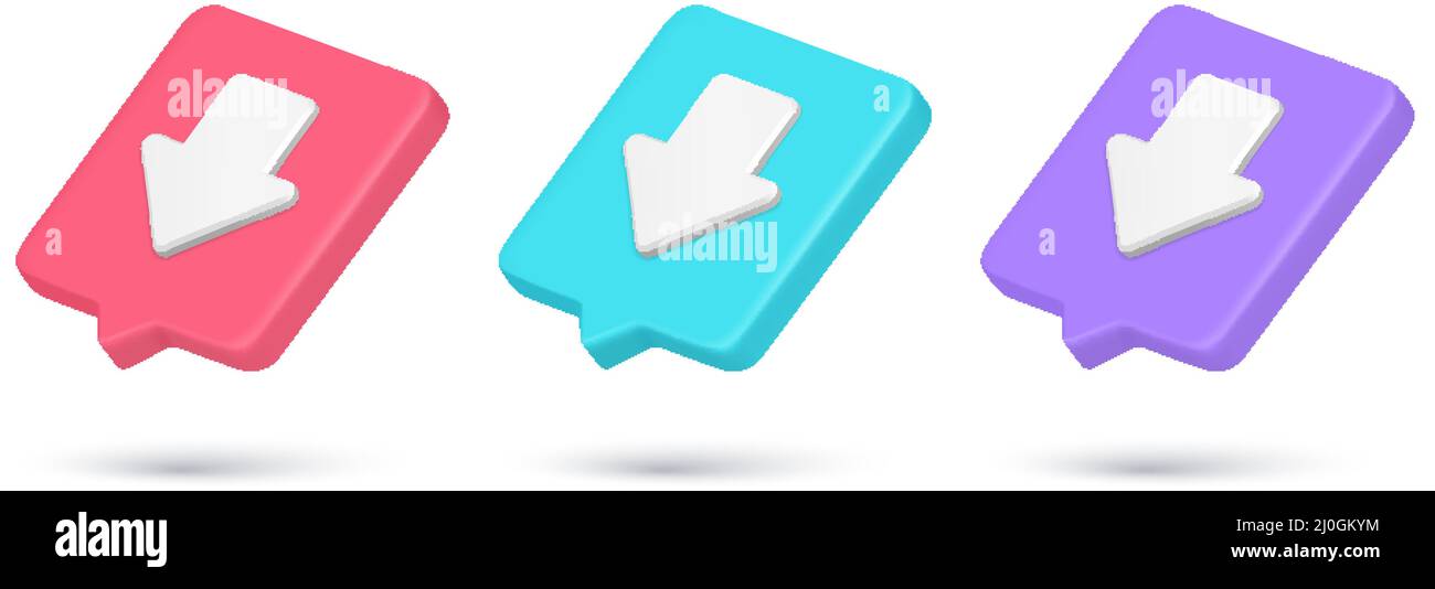 Realistic quick tips downward arrow download direction pointer 3d icon ...